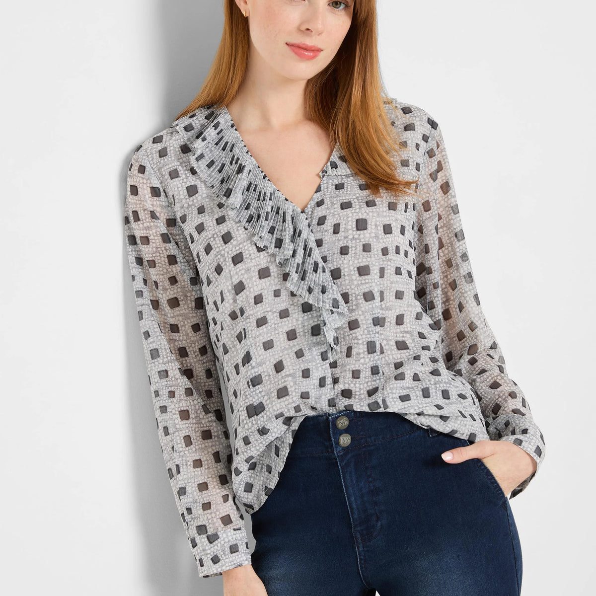 Dotty Squares Ruffle Top | NIC+ZOE